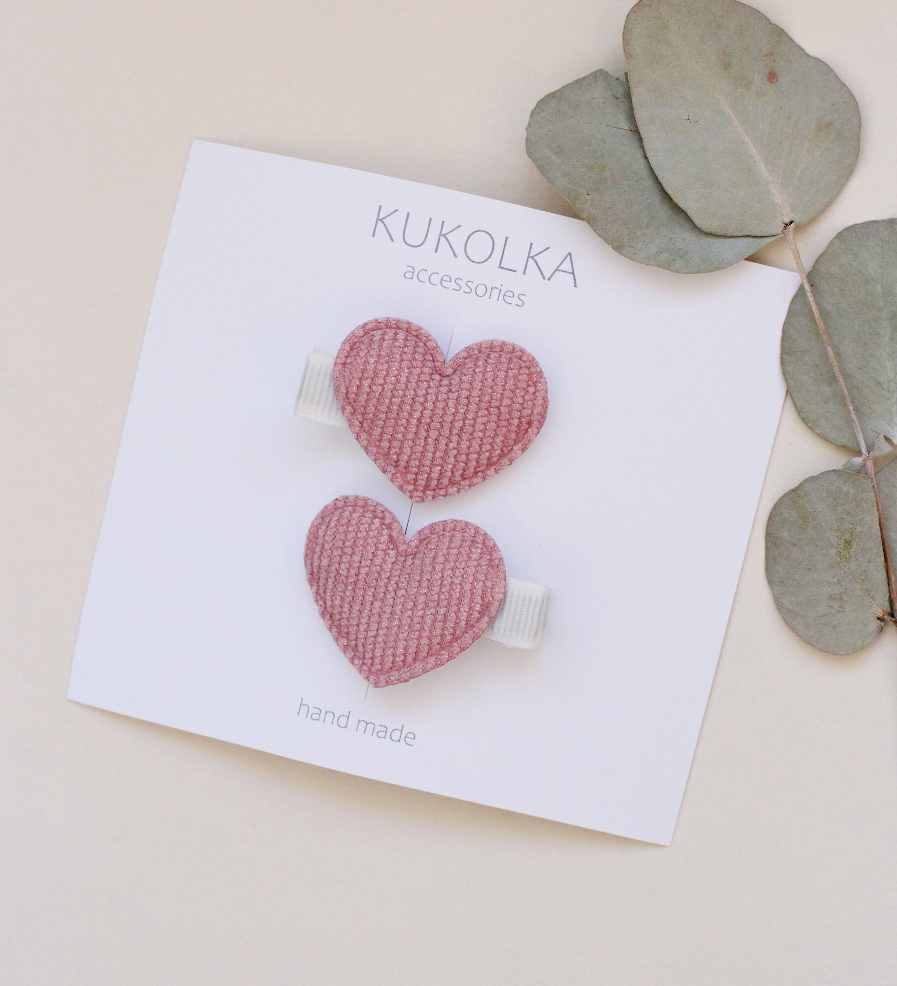 Заколки для волос детские, заколки для малышей, набор заколок для девочек, "Сердечки", розовый, "KUKOLKA accessories", 2 шт.