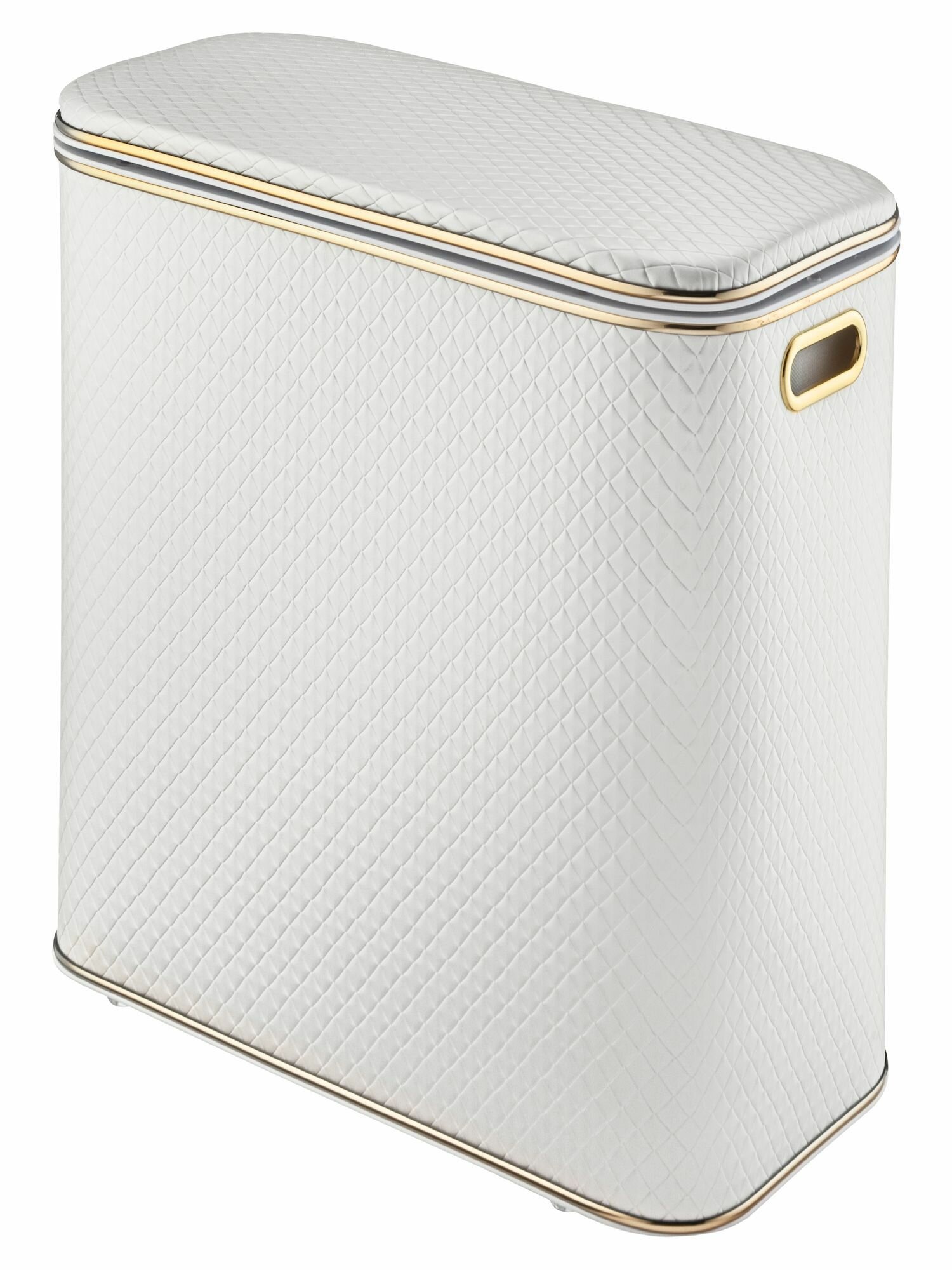 Корзина для белья Ромб белая экокожа, кант золото, Geralis, 50 л