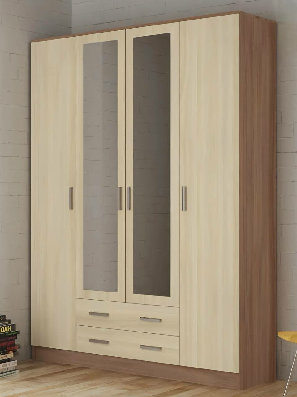 Шкаф 4-х створчатый квадро ЛДСП шимо темный/шимо светлый (1600/2200/487 мм) для дома, дачи, офиса