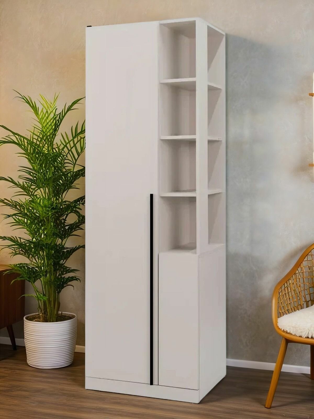 Распашной шкаф для одежды и хранения вещей Николь 21.2 Ивару с полками, с доводчиками 65x45x200 см кашемир / черный