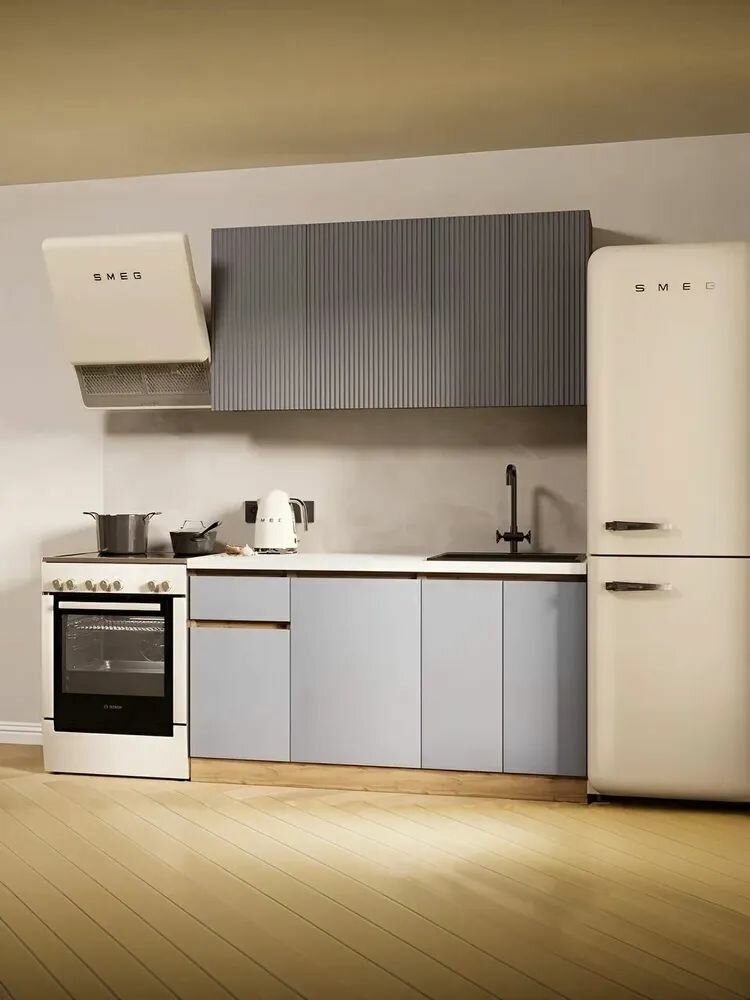 Кухонный гарнитур (Кухня) МДФ Ника 1,5 графит софт/серый софт 1500х460х2170 со столешницей Мрамор итальянский