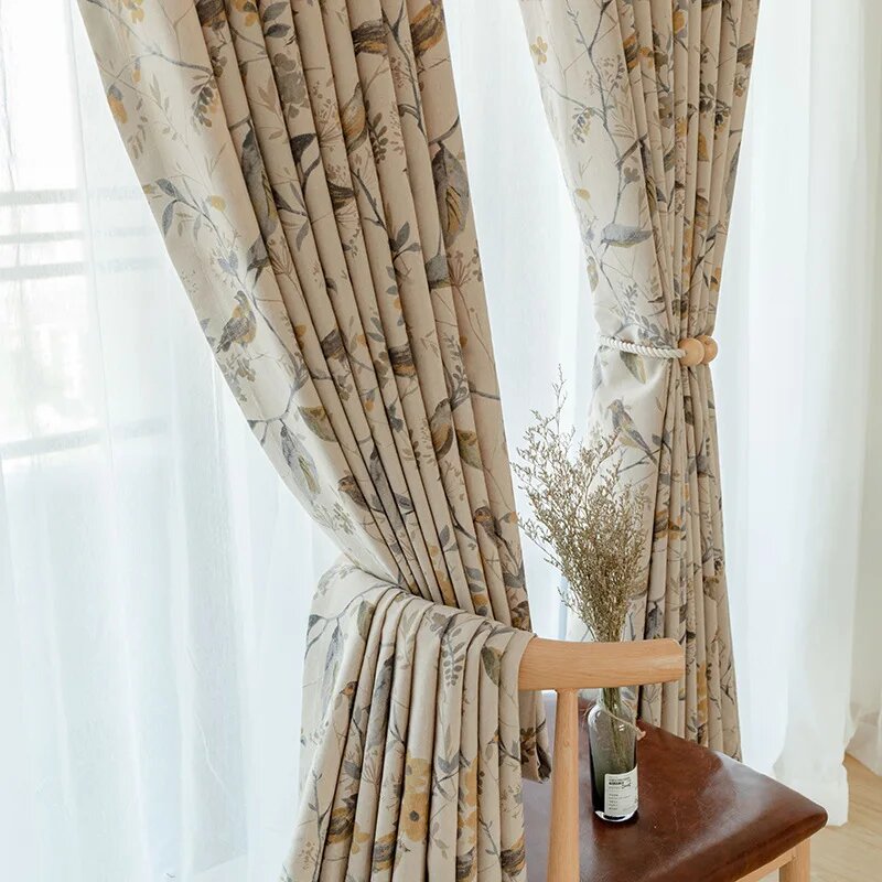 Бежевые шторы из хлопка и льна Blackout, Curtain, W200xL270cm 1PC, Стиль с кольцом, подходит для римских карнизов