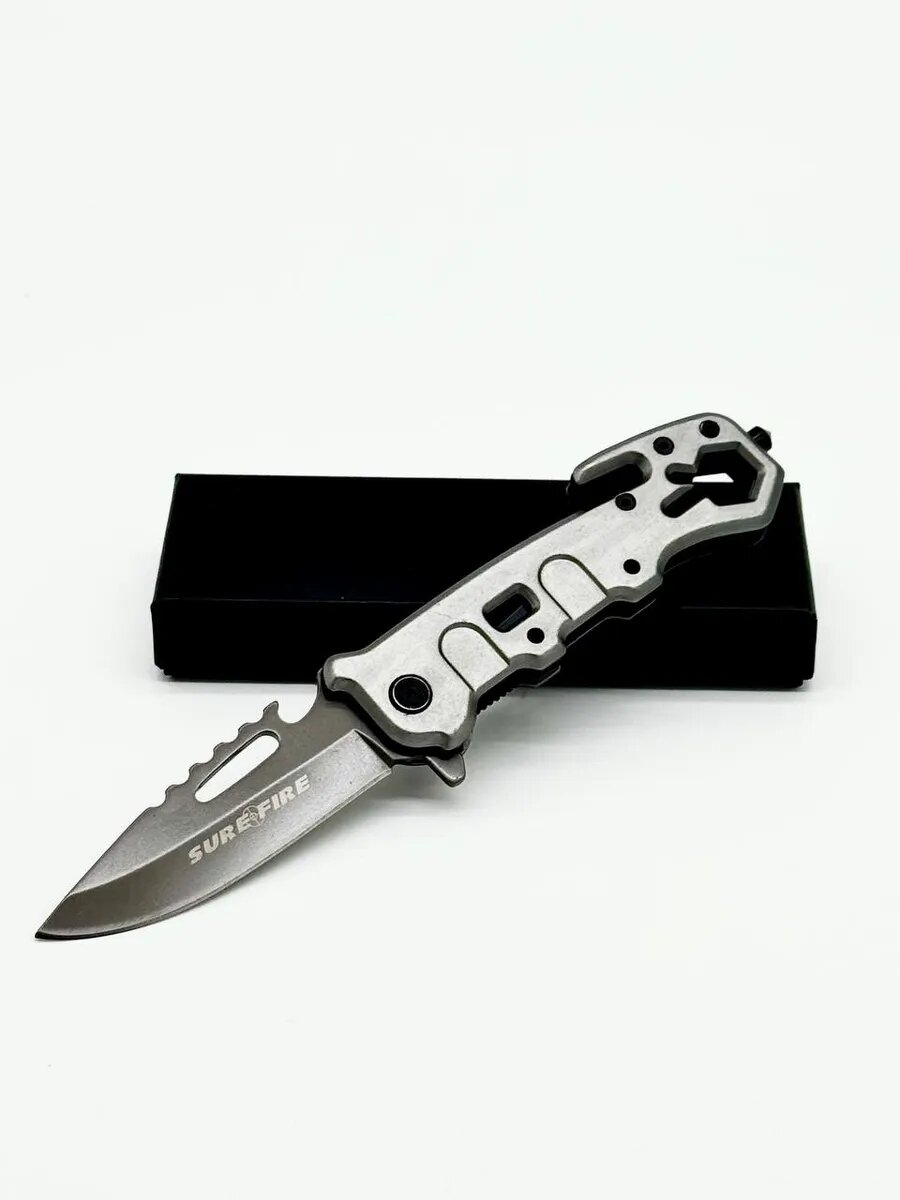 Складной туристический нож "Геометрия", сталь D2, рукоять алюминий, стропорез, клипса для кармана, замок Liner Lock