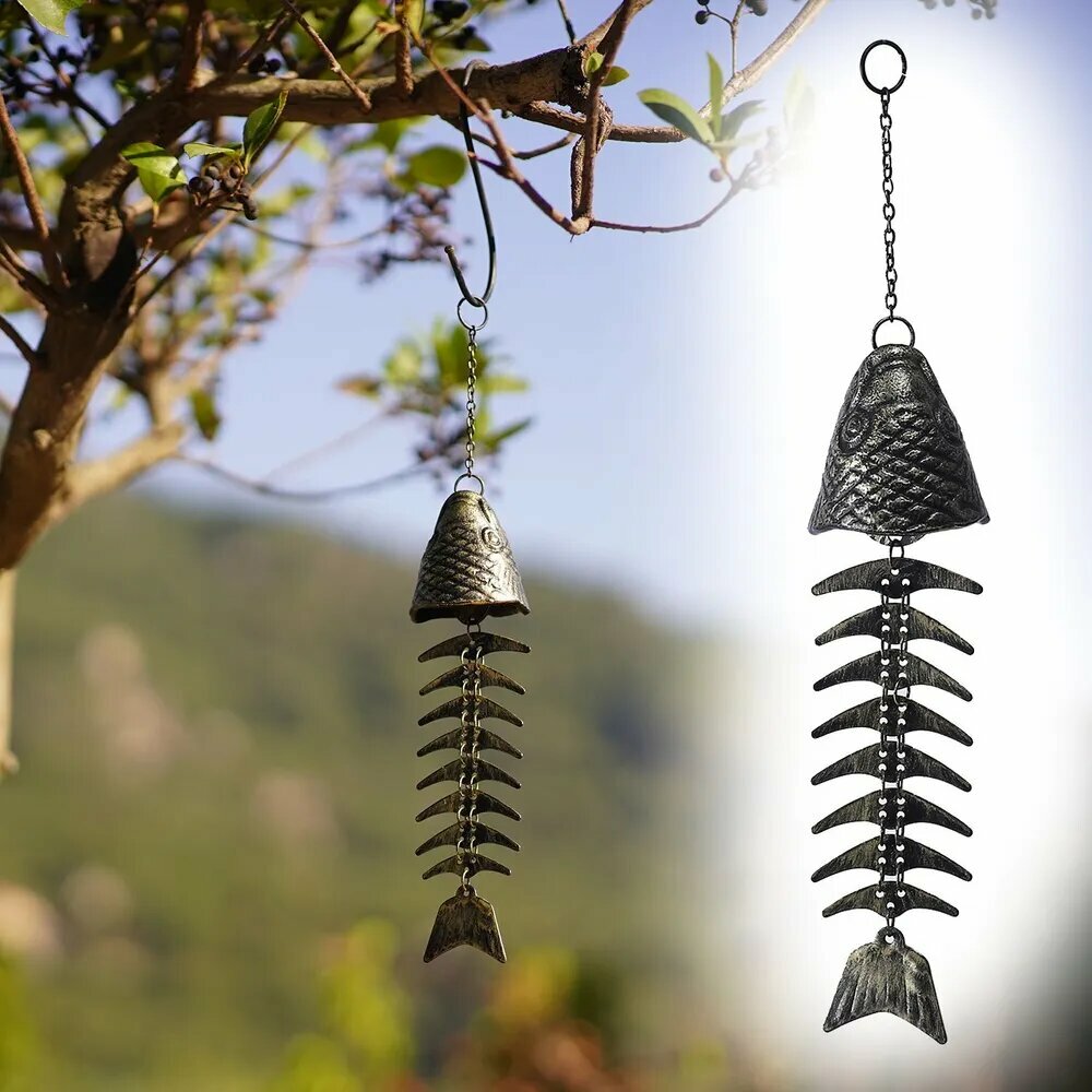 Ретро железный колокольчик из рыбьей кости, украшение двора и сада