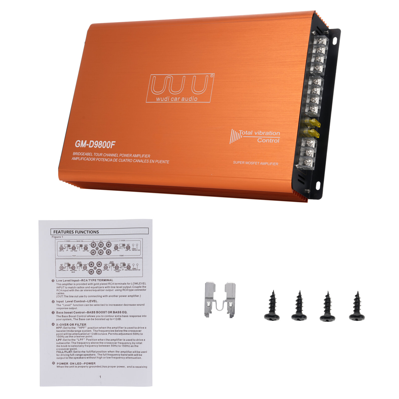 Аудиосистемы Wudi, 4-Канальный Автомобильный Усилитель, x 100 Вт, Стабильный Усилитель Мощности 4-16 Ом