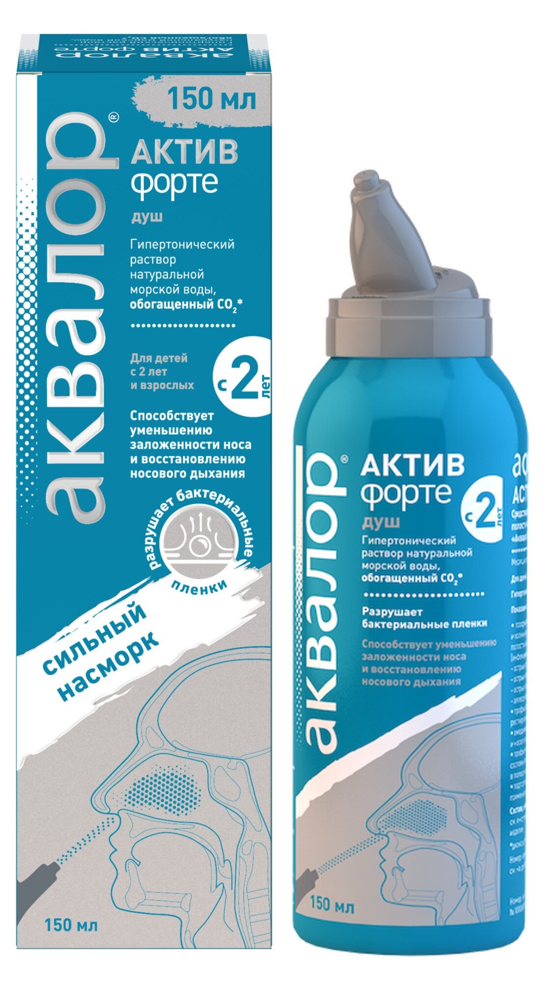Аквалор Актив Форте средство для орошения и промывания полости носа 150 мл
