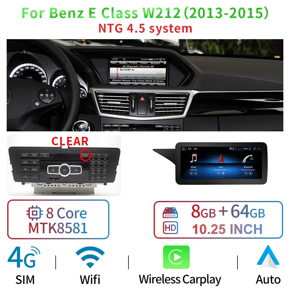 8-ядерный автомобильный GPS-экран системы Android для Mercedes W212 2009-2016 WIFI SIM 8 + 128 ГБ BT Carplay IPS-экран Мультимедийный плеер MTK NTG 4.5 8-64GB
