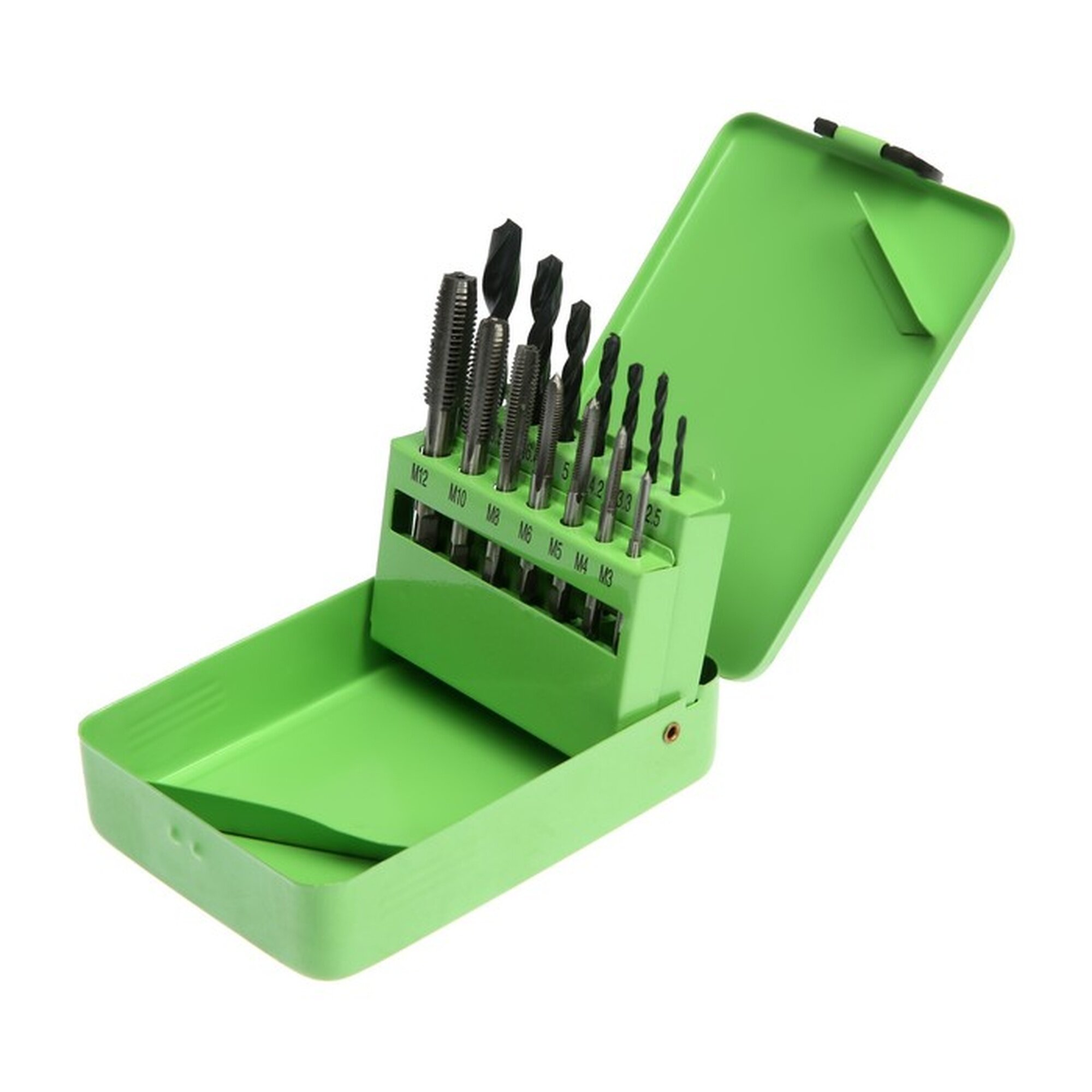 Набор сверл и метчиков тундра, 2.5 - 10.2 мм и М3 - М12, 15 предметов