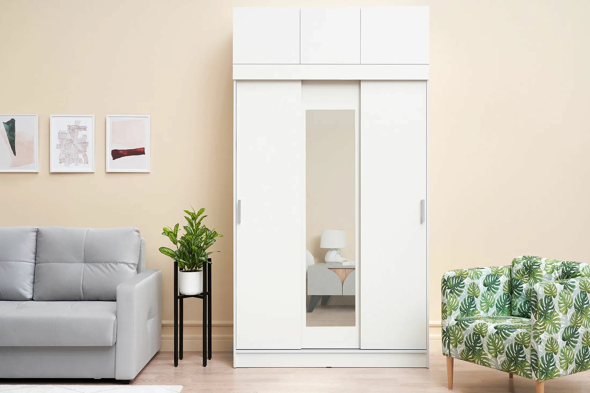 Шкаф-купе Басямиф/Роджинамиф с антресолью 130 см Белый