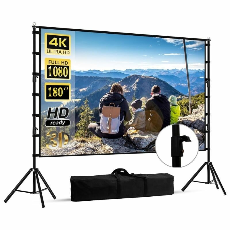 150" экран для проектора с двойной подставкой на черном фоне
