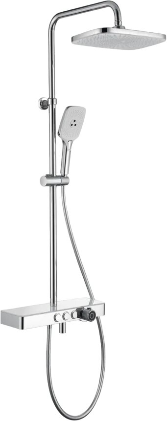 Душевая стойка Savol SK-H3345A со смесителем, хром, глянцевая, душевая система с тропическим душем, с изливом, с лейкой, латунная, рычаг сбоку
