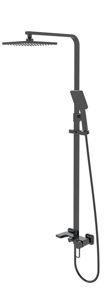 Душевая стойка IDDIS Bild BILBL1Fi06 со смесителем, черная, матовая, с тропическим душем, с изливом, с лейкой, душевая система, латунная