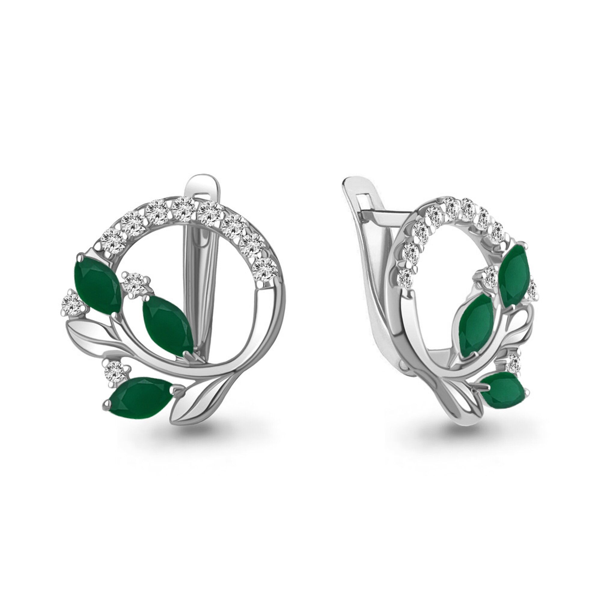 Серьги, серебро, 925 проба, родирование, фианит, агат