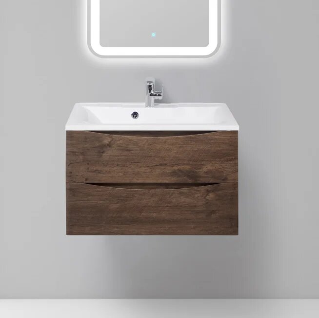 Тумба под раковину без столешницы BelBagno Marino 75 подвесная, темное дерево, матовая, из МДФ, тумба для ванной, с ящиками, с доводчиками, лофт