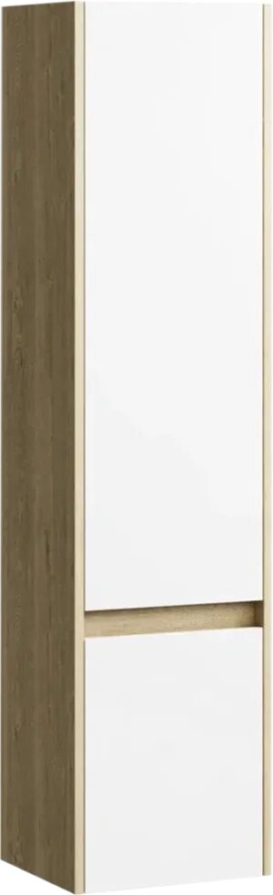 Шкаф-пенал для ванной Aqwella City подвесной, 35 см, белый, светлое дерево, глянцевый, с дверками