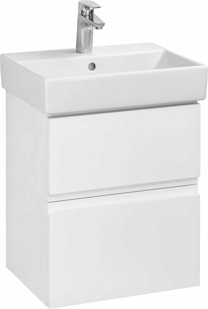 Тумба с раковиной Roca Oleta подвесная, 50 см, белая, глянцевая, из ЛДСП, с ящиками, раковина для ванной, фарфоровая, прямоугольная, встроенный слив-перелив