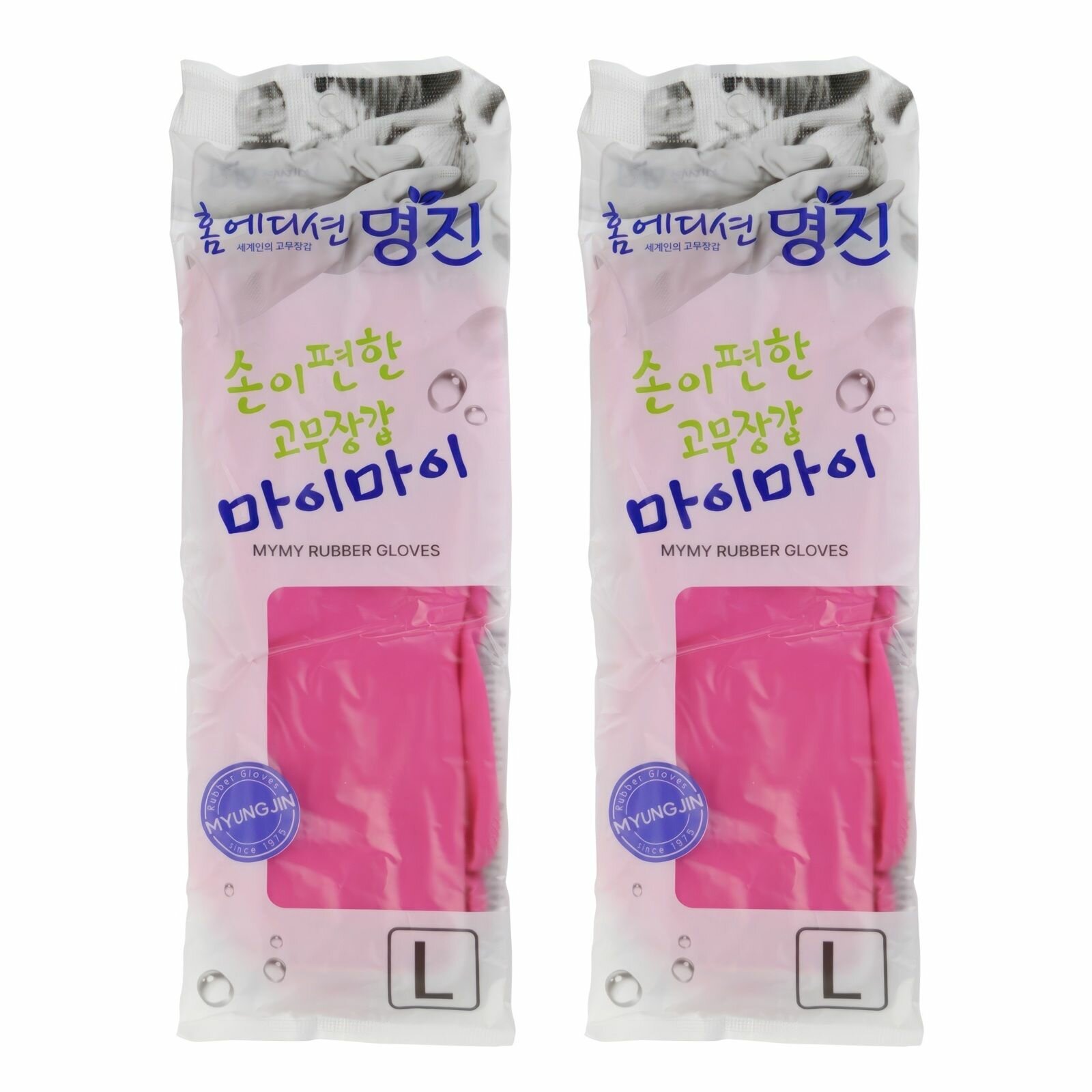 Myungjin Mj New Mymy Gloves Набор: Перчатки латексные хозяйственные, размер L, 32см * 22см, 2 уп, арт. 476180
