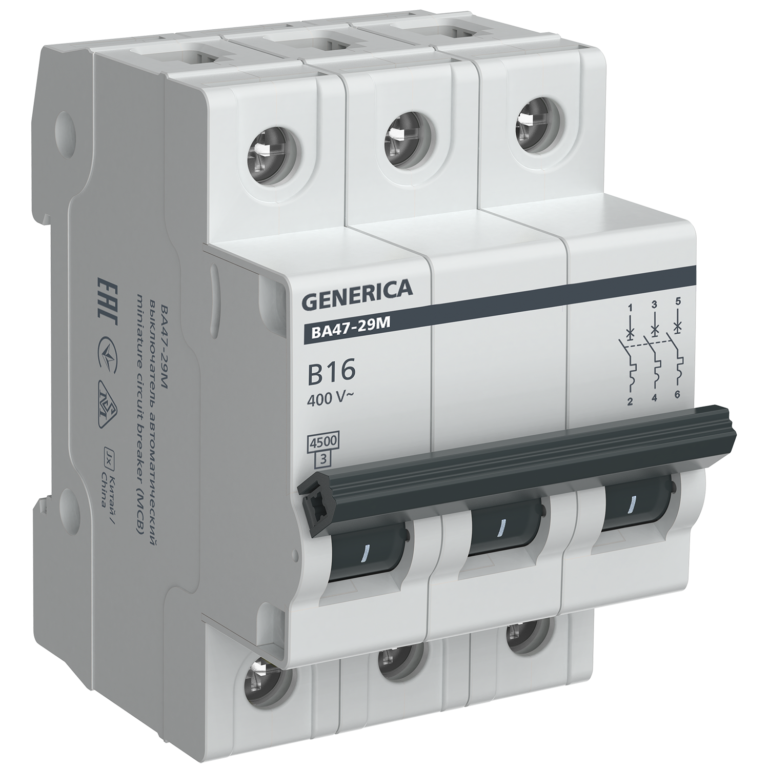 Автоматический выключатель ВА47-29М 3P 16А 4,5кА B GENERICA, IEK MVA21-3-016-B-G (1 шт.)