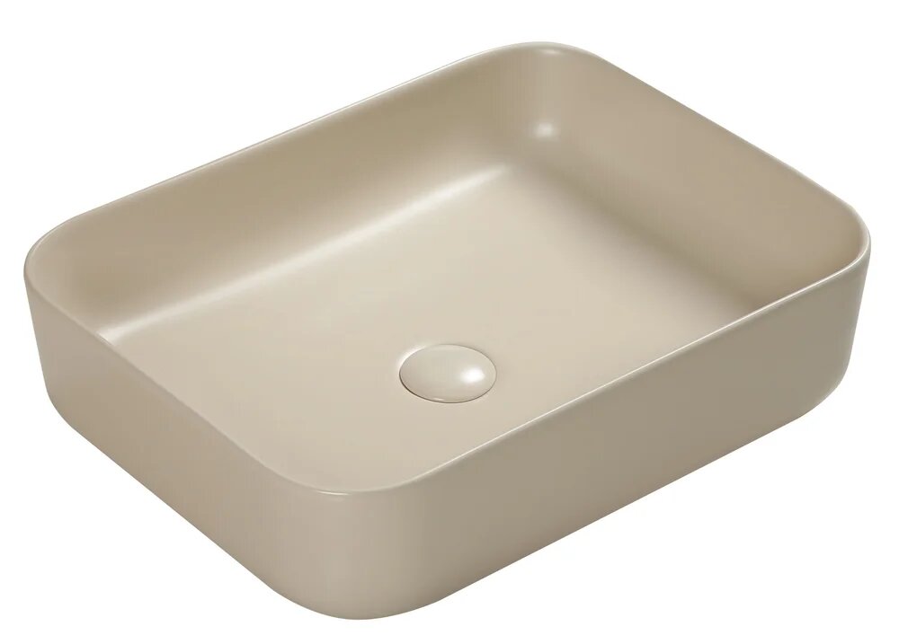 Накладная раковина SantiLine SL-1051BG 50 фаянсовая, без отверстия под смеситель, раковина для ванной, 50 см, прямоугольная, бежевая