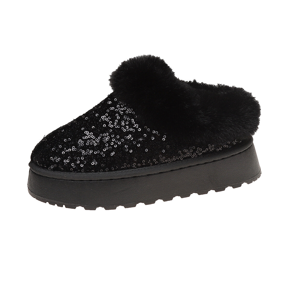 Большие размеры, новые женские зимние ботинки на толстой подошве, 2025, толстый меховой верх с блестками, короткие ботинки