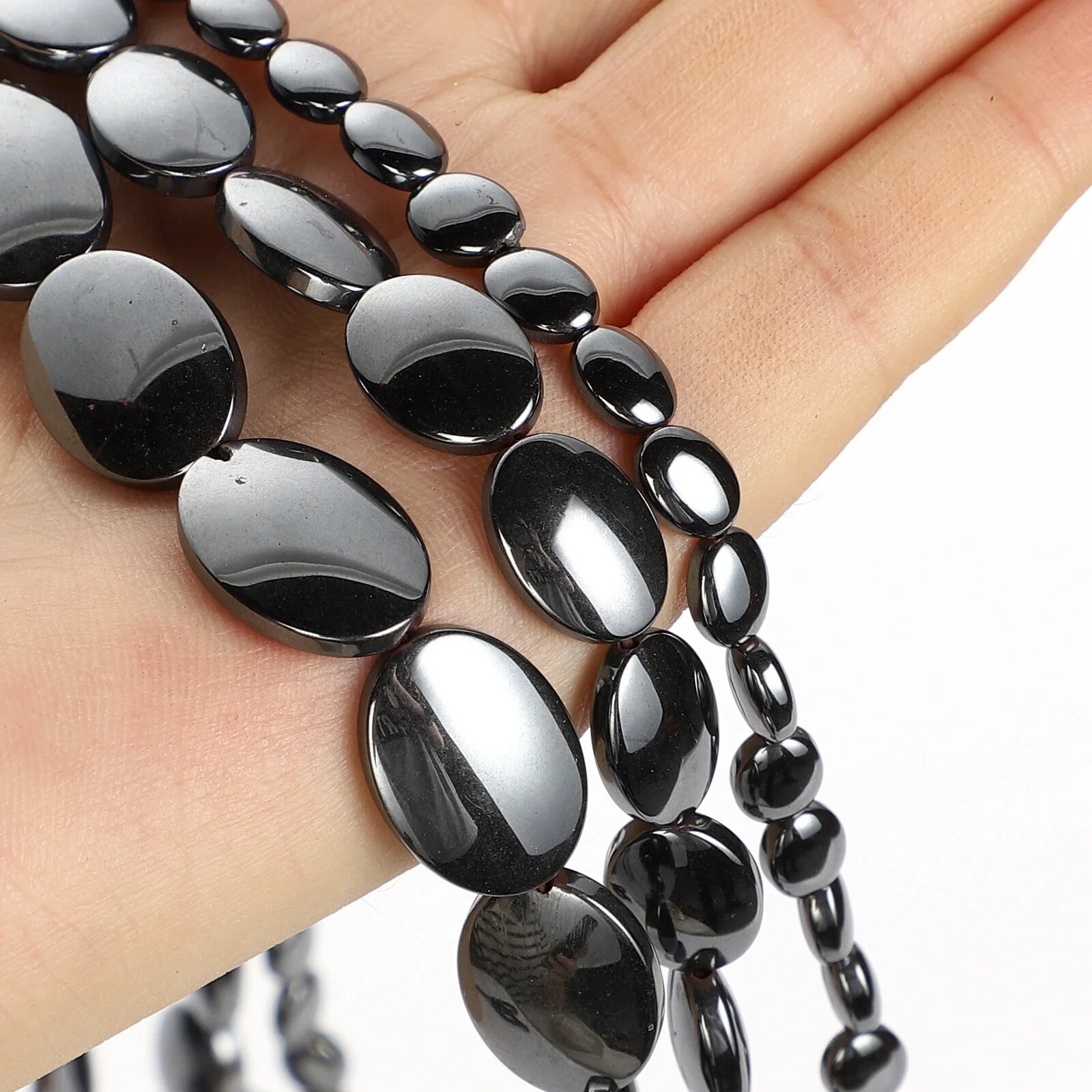 Бусины из натурального камня, Плоские Овальные черные гематита, бусины-разделители россыпью для изготовления ювелирных изделий, браслетов, ожерелий «сделай сам», аксессуары 6-14 мм, Black, 10x14mm- about 27pcs