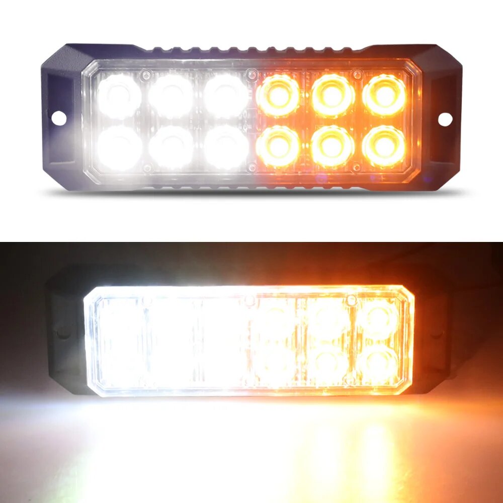12LED синхронизация с функцией ультратонкого поверхностного монтажа, универсальная решетка, стробоскоп, аварийный сигнал предупреждения о дорожном движении для автомобиля, прицепа, грузовика, Yellow White