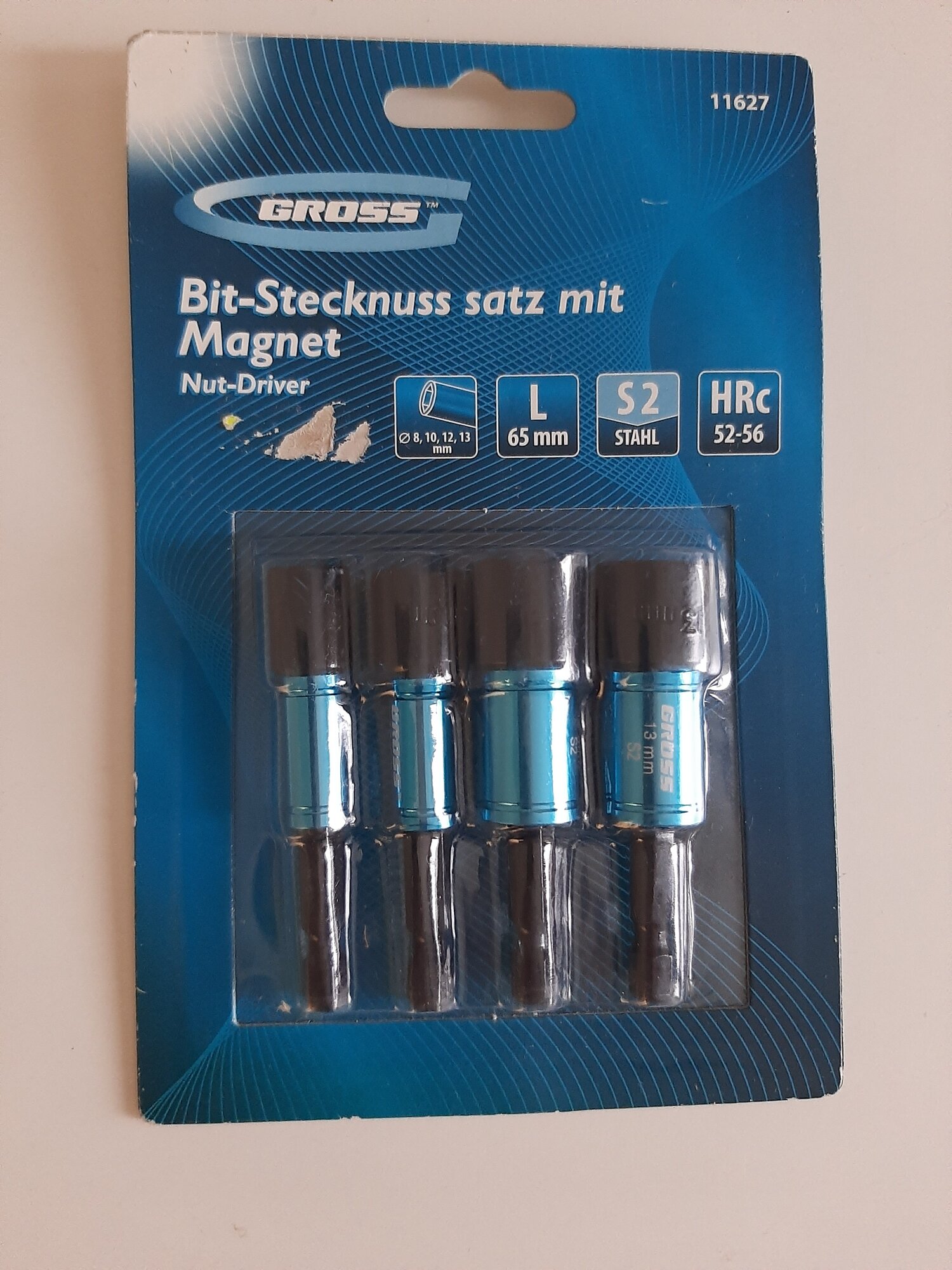 Набор бит GROSS, с торцевыми головками, магнитные, 8, 10, 12, 13 мм