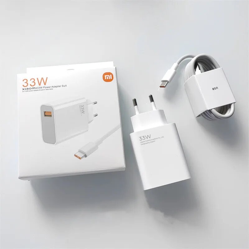 Оригинальное зарядное устройство MIJIA 33 Вт, ЕС, США, адаптер для быстрой турбо-зарядки 6A 100 см, кабель USB Type-C для Redmi K50 K40 Pro Mi 10 10T 12 11 Pro, White, EU Set(box)