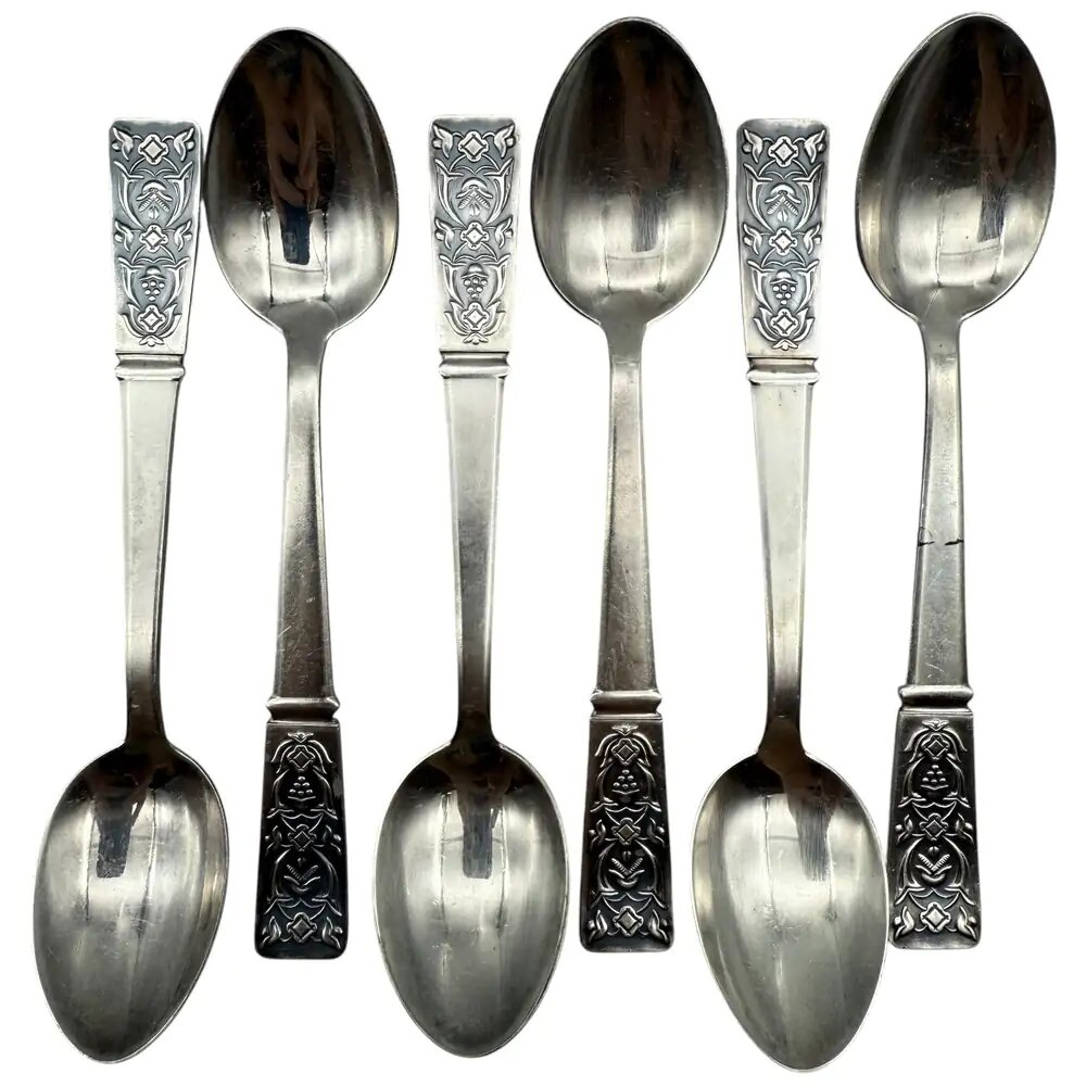 Ложка чайная "Растительный мотив" (набор 6 шт), МНЦ, TJ5, 1965 г, Таллин, СССР