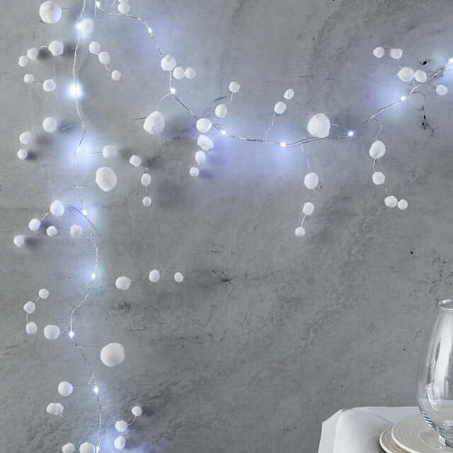 Светодиодная гирлянда на батарейках Снегопад 1.9 м, 20 холодных белых LED ламп, серебряная проволока, IP20, Kaemingk, 483643