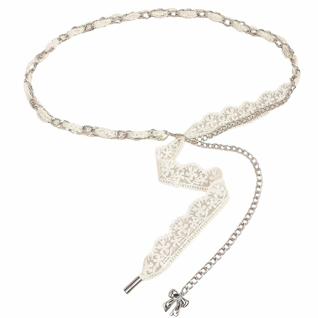 Кружевной кружевной металлический пояс-цепочка с веревкой-белый