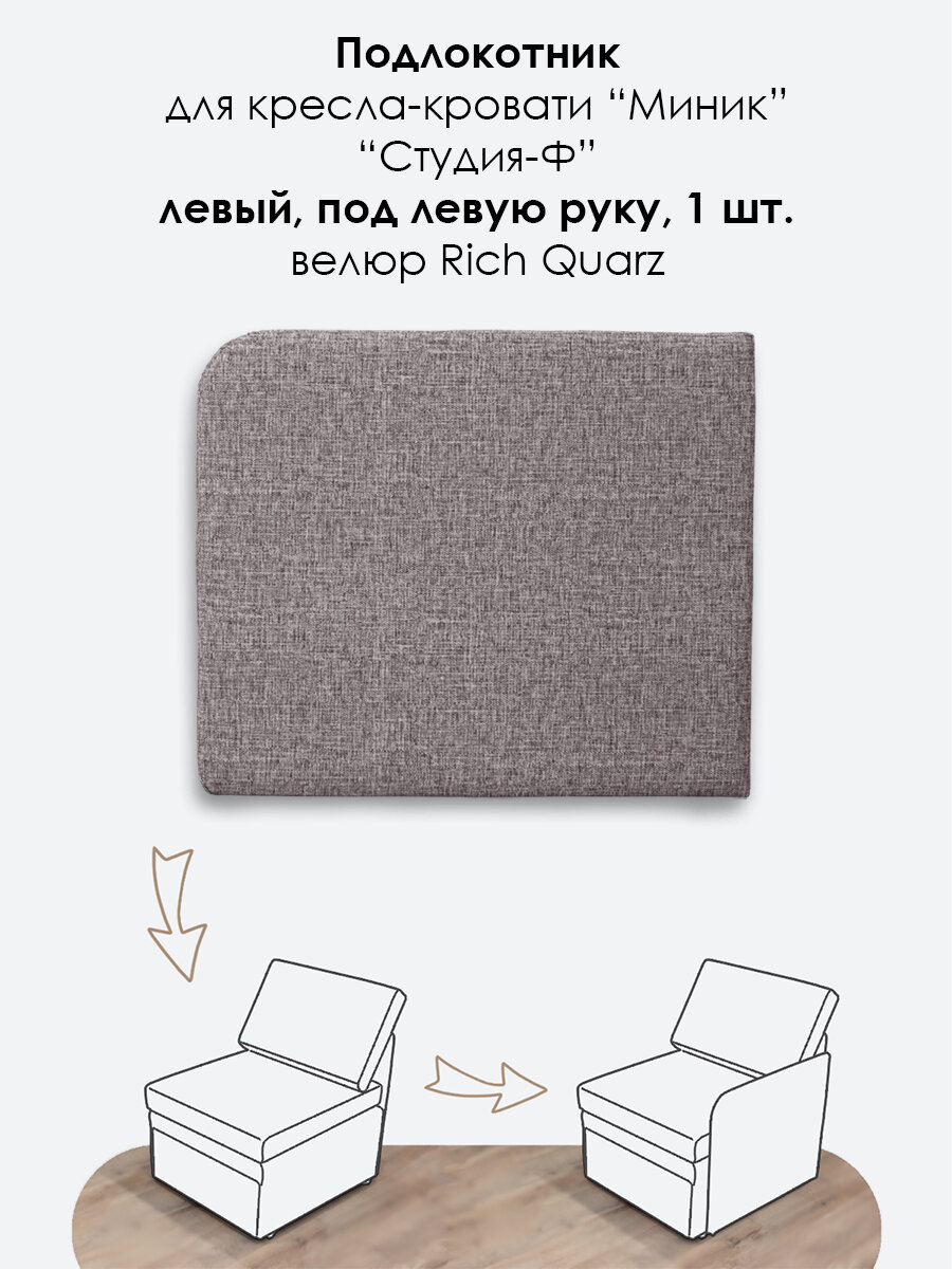Подлокотник левый для кресла-кровати Миник Студия-Ф велюр Rich Quarz, 1 шт (под левую руку)