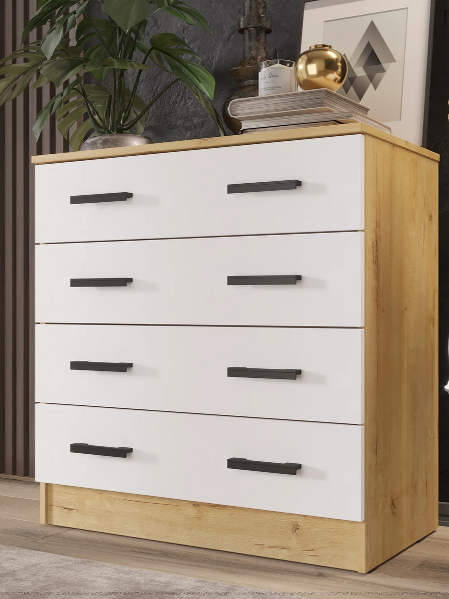 Комод для одежды К800, 4 больших ящика, цвет дуб вотан/белый, ЛДСП