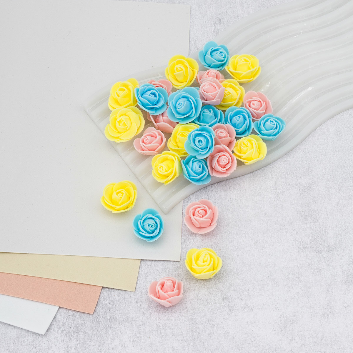 Цветы для декора из фоамирана 'Розочка', 38 мм, микс №18, 3 цвета, 30 штук