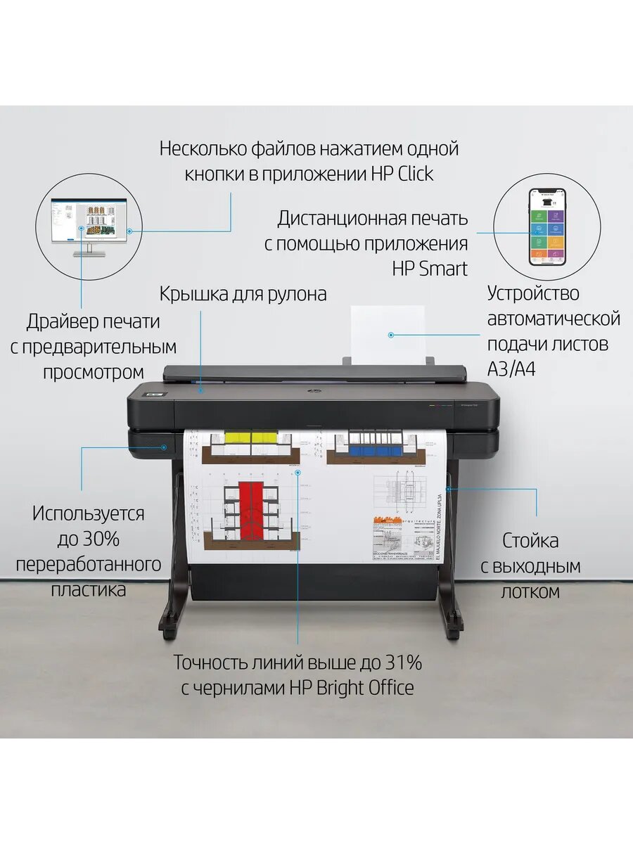 Плоттер HP Designjet T630 (5HB09A), струйный, до 2400 x 1200 dpi — фото 1