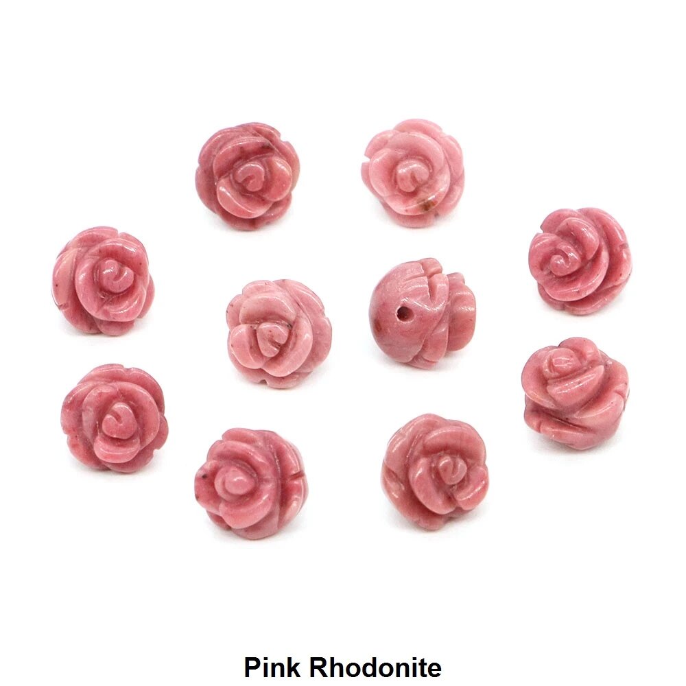 5 шт./лот с отверстием, цветок розы, натуральный камень, Рейки, целебный кристалл, резной драгоценный камень для изготовления ювелирных аксессуаров, 8/10/12 мм