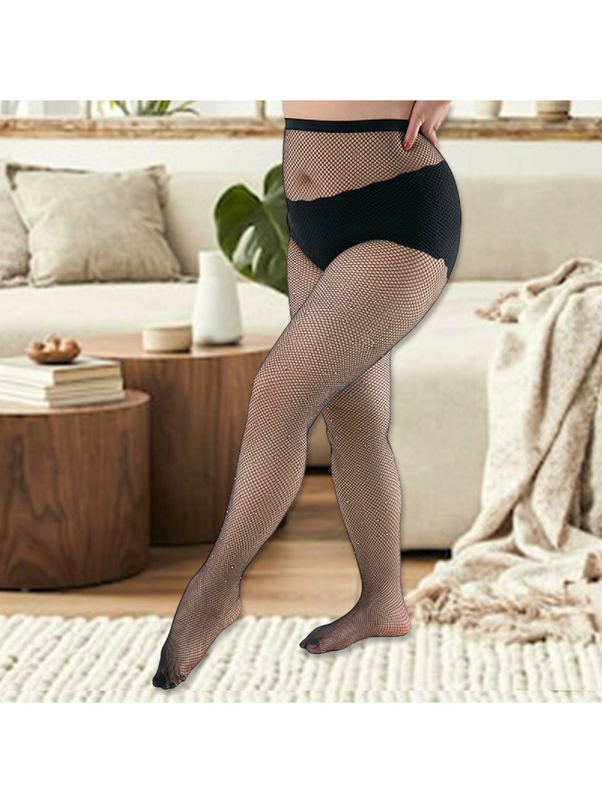 Кристальные сетчатые колготки, - XXL