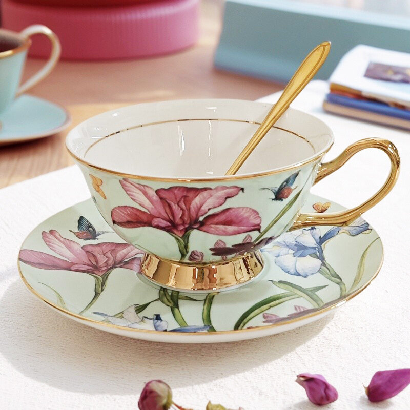 Чашка и блюдце "Английская чайная пара", костяной фарфор, пасторальный стиль
