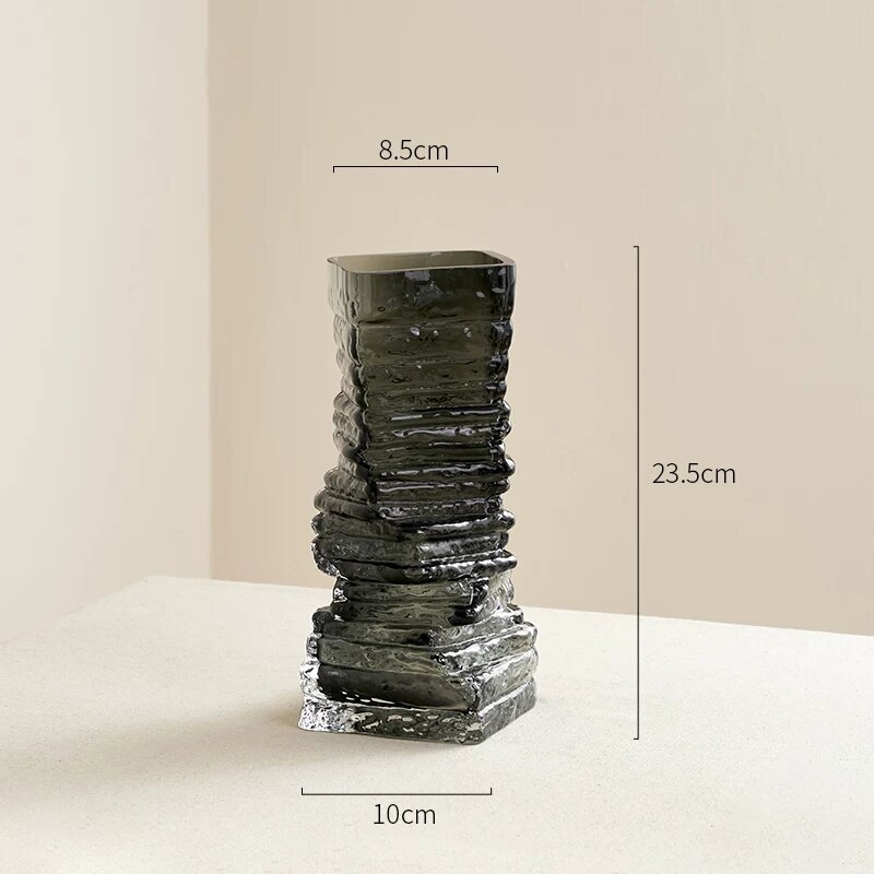 Стеклянная ваза-блок в стиле рок, дизайнерская модель, для декора дома, сухоцветы, для тумбы под ТВ, гостиной,