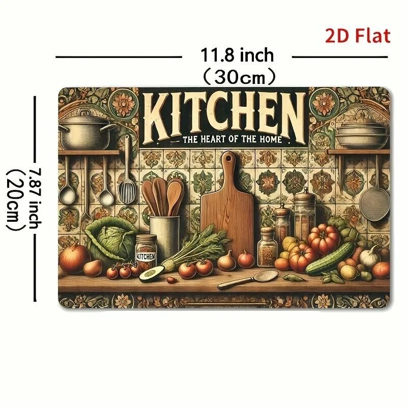 Ретро-металлическая жестяная вывеска в деревенском стиле: Кухня дом с овощами и посудой,2D Плоская подвесная табличка, декоративная роспись 20х30 см