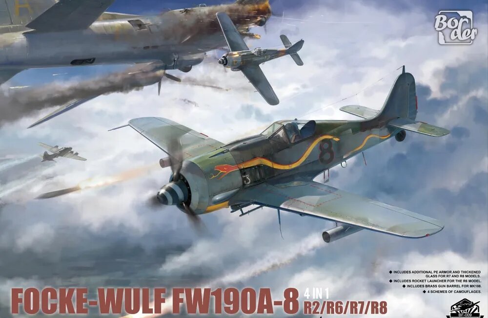 Border BF-009 1/35 Focke-Wulf Fw190 A-8 4in1 (R2/R6/R7/R8) Сборная модель самолета, для моделистов, пластик