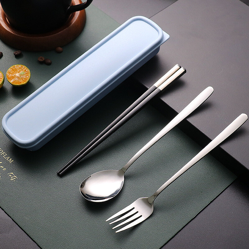 Набор столовых приборов в корейском стиле из нержавеющей стали: вилка, ложка, палочки для еды, трехкомпонентный набор,