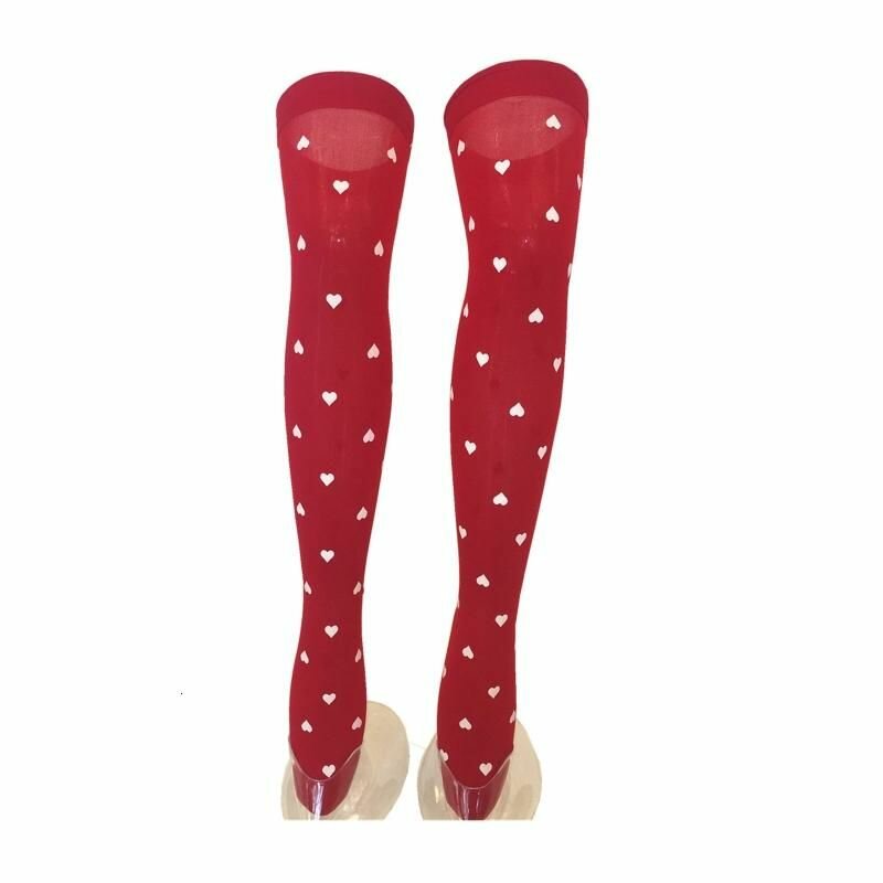 Женские шелковые чулки до бедра с сердечками, - Ред Сокс, Маленькая Любовь