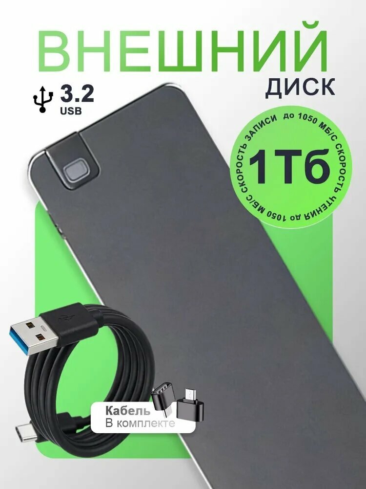 1 ТБ Внешний жесткий диск (1 ТБ Внешний жесткий диск), Пластик, Металл, черный матовый