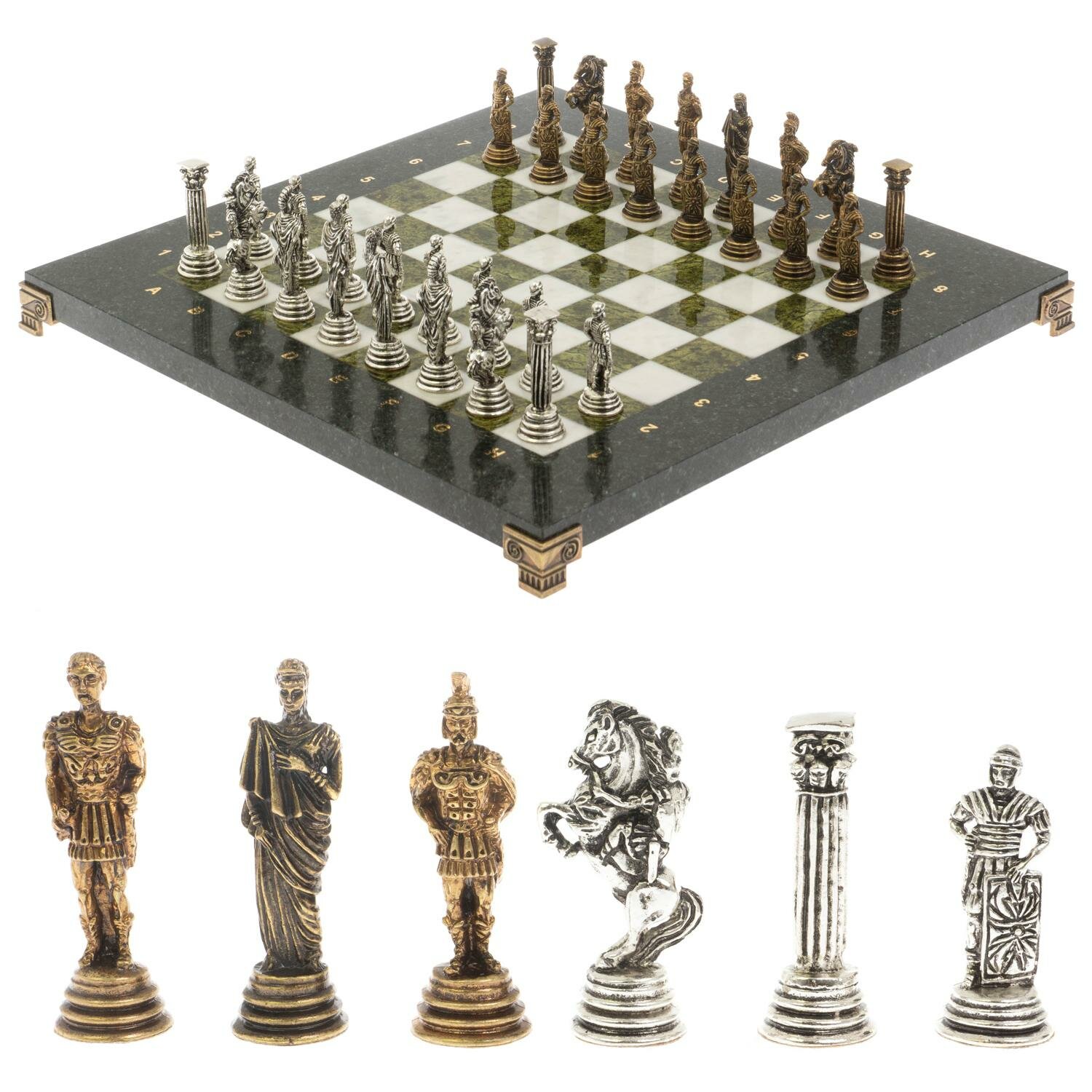 Шахматы "Римские легионеры" доска 32х32 мрамор змеевик 128972