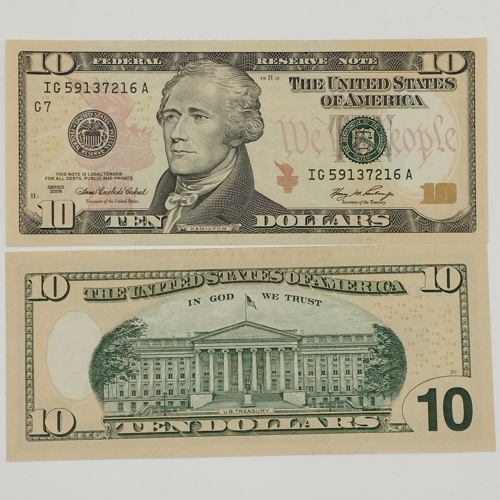 Банкнота. США. 10 доллар.2006. G7. Александр Гамильтон. UNC/PRESS