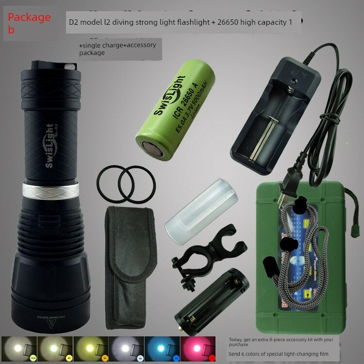 10 Вт водонепроницаемый подводный фонарь с батареей 26650, комплект включает 1 батарею и одиночное зарядное устройство