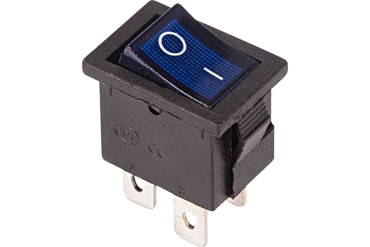 Выключатель клавишный Rexant Mini ON-OFF синий с подсветкой (250В 6А (4с)) {36-2191}