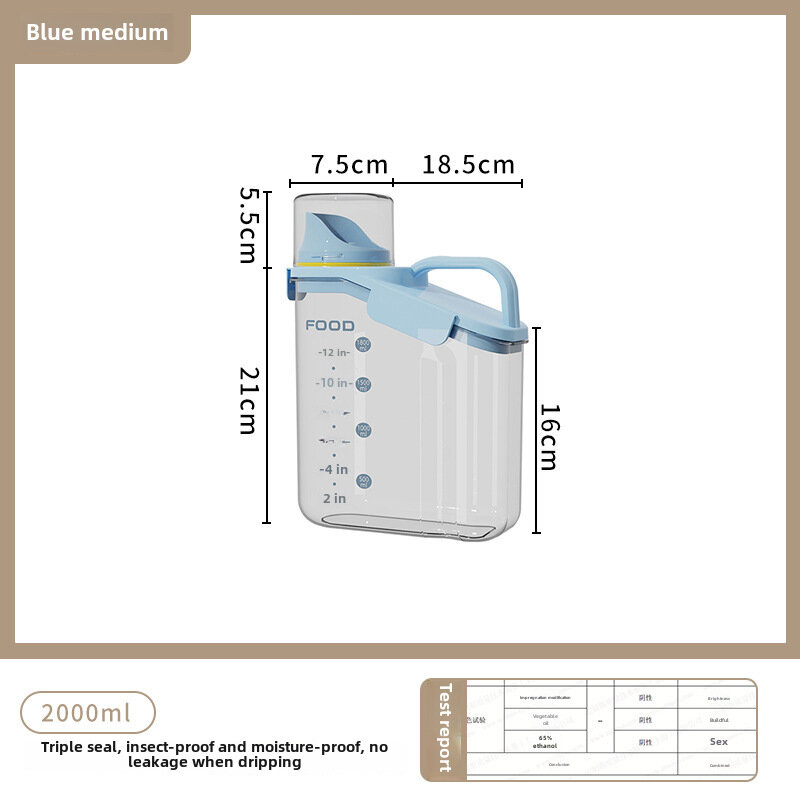 Банка герметическая влагозащищенная для дома и кухни, емкость для круп и злаков, большой размер с крышкой, прозрачная контейнер для сохранения свежести, емкость для риса (небесно-голубой, 2000 мл [защита от насекомых/влаги, герметичность, высокая