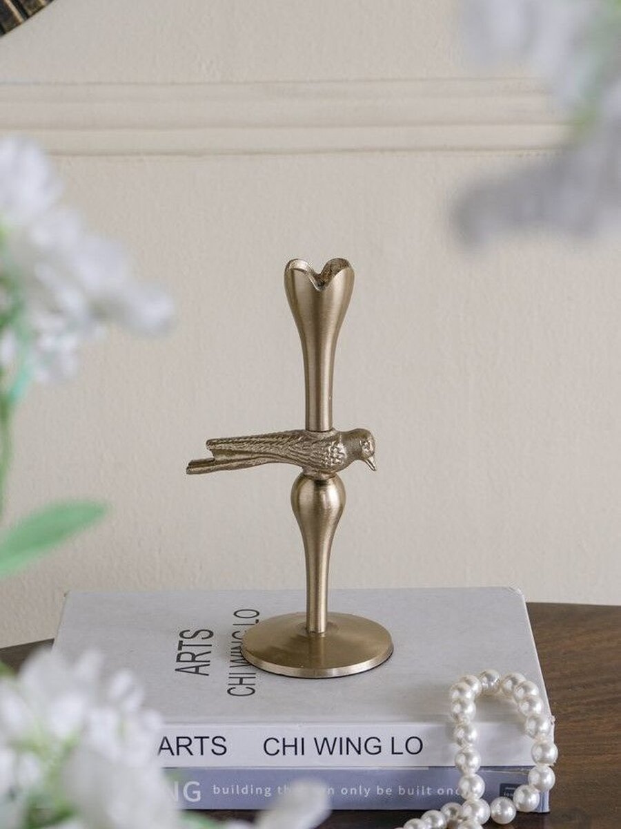 Подсвечник Glasar D8488, с птичкой, алюминий, 12 см х 8 см х 20 см